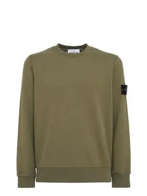 Stone Island Logo Cotton Crewneck Sweatshirt - Green