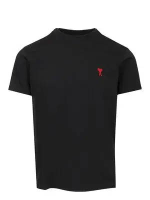 AMI Paris De Coeur" Embroidered Cotton T-shirt - Black