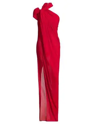 Balmain Long Draped Jersey Dress - Red