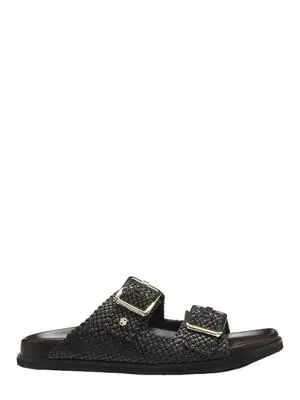 BOSS Buckle Woven Leather Sandals - Brown