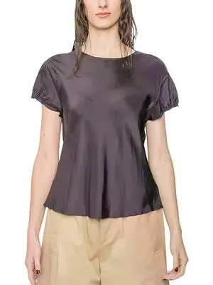 SUSANNE BOMMER Gathered Sleeve Silk T-shirt - Grey
