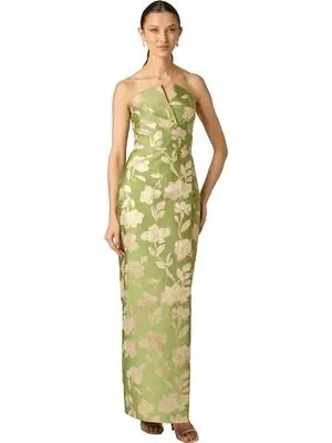 Aidan Mattox Strapless Draped Floral Jacquard Column Gown - Fern