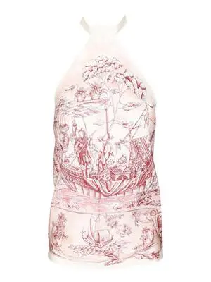 FERRAGAMO Silk Foulard Top With Ethnic Print - Multicolor