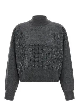 Brunello Cucinelli Cashmere Sequin Pattern Turtleneck Sweater - Gray