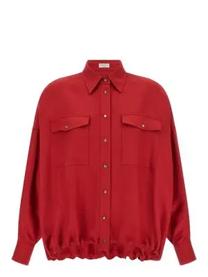 Brunello Cucinelli Linen Blend Twill Shirt - Red