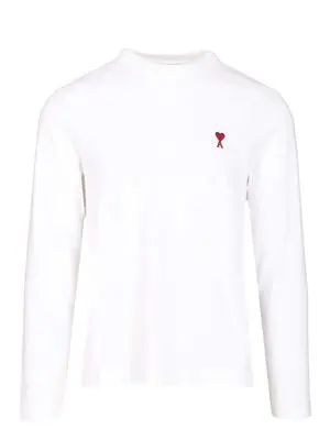 AMI Paris Long-sleeved T-shirt With Embroidered Logo - White