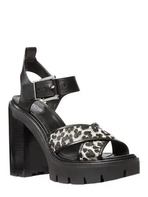 Michael Kors Colby Leopard Print Calf Hair Platform Sandals - Black