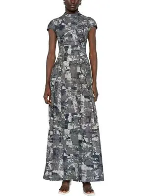 Leen Mougrhabi Rania Abstract-print Cap-sleeve Maxi Dress - Grey