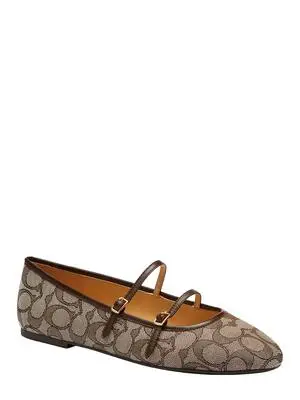COACH OUTLET Coach Signature Jacquard Double Buckle Mary Jane Flats - Oak/maple