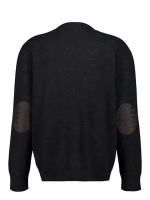 Bottega Veneta Anthracite Cashmere Cardigan With Woven Elbow Patches - Grey