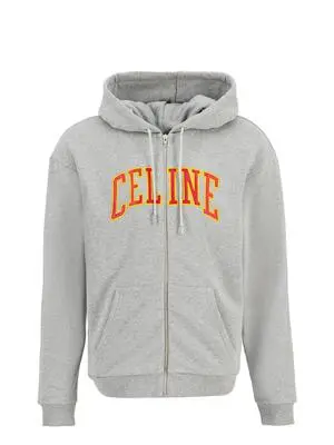 Celine Cotton Fleece Zip-up Hoodie - Grey