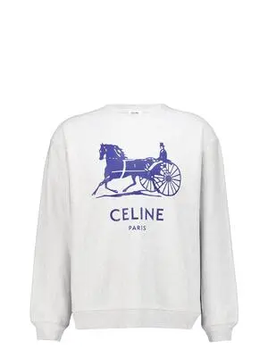 Celine Relaxed Fit Fleece Cotton Sweatshirt With Graphic Logo - Grey