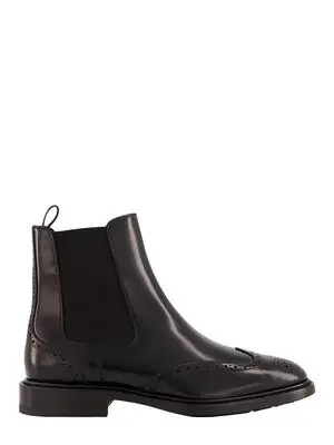 Celine Chelsea Boots With Brogue Detailing In Polished Leather - Black