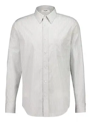 Celine Shirt Loose Fit L/s Button Up Striped Cotton Popl - White