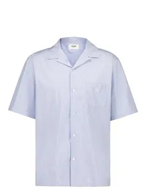 Celine Shirt Bowling S/s Button Up Striped Cotton Poplin - Blue