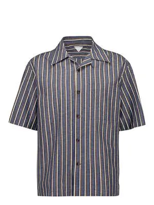 Bottega Veneta Stripe Cotton-linen Short Sleeve Shirt - Blue