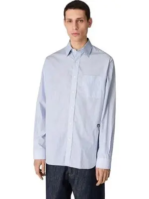 Bottega Veneta White Striped Cotton Poplin Shirt - Blue