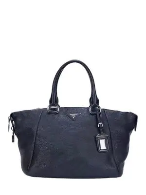 Prada Logo Plaque Tote Bag - Black
