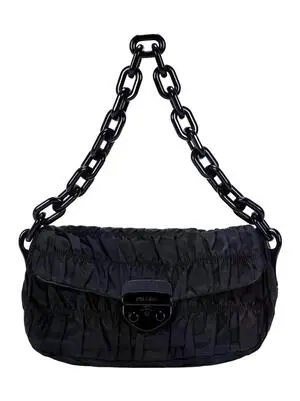Prada Tessuto Gaufre Chain Shoulder Bag - Black