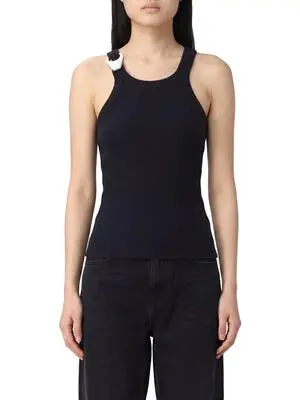 Pinko Ribbed Tank Top With Embellished Shoulder Strap - Black