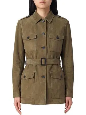 Tagliatore Belted Suede Jacket - Green