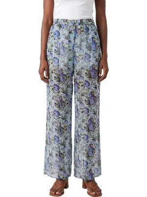 SEMICOUTURE Wide Leg Floral Print Trousers - Blue