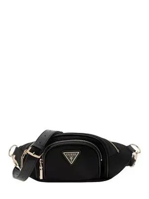 Guess Follie Logo-plaque Front-zip Belt Bag - Black