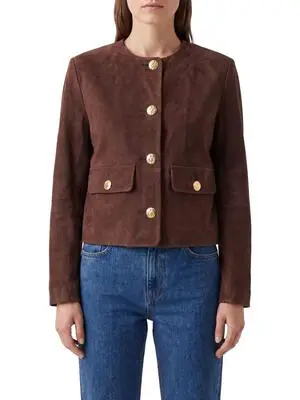 ARMA Suede Jacket With Gold Button Detailing - Brown