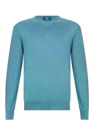 Fedeli V-neck Long-sleeve Sweater - Blue