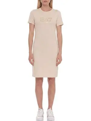 EA7 Logo T-shirt Dress - Beige
