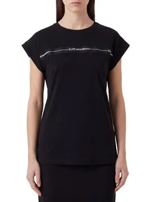 EA7 Cotton Jersey T-shirt With Logo Detail - Black