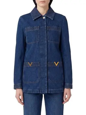 Valentino Garavani Denim Jacket With Vlogo Signature - Blue