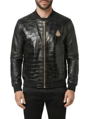 BILLIONAIRE Leather Bomber Jacket - Black