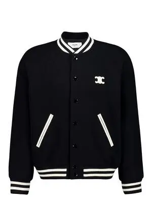 Celine Textured Wool Triomphe Teddy Bomber Jacket - Black