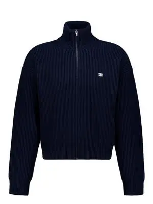 Celine Zipped Ribbed Virgin Wool Cardigan - Blue
