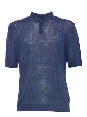BALLANTYNE Short-sleeve Linen Polo Shirt - Blue