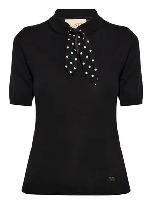 Valentino Garavani Wool And Viscose Knit Top With Decorative Bow - Black