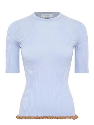 Gabriela Hearst Mireya Ribbed Wool-silk Top With Lace Trim - Blue
