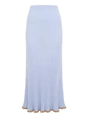 Gabriela Hearst Kavya Lace-trimmed Ribbed Wool-silk Midi Skirt - Blue