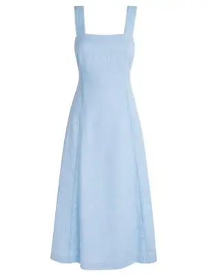 Heidi Klein Linen Tie-back Midi Dress - Blue