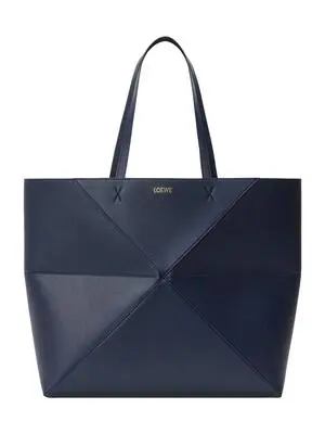 Loewe Medium Leather Fold Puzzle Tote Bag - Navy