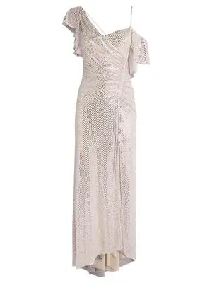 SELF-PORTRAIT Rhinestone Embellished Gathered Maxi Dress - Silver