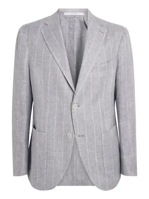 Eleventy Linen-cashmere-silk Striped Single-breasted Blazer - Blue