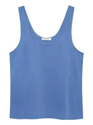ANINE BING Lea Silk Scoop-neck Top - Blue