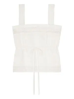 GANNI Cotton Top With Lace And Drawstring Detail - Bright White