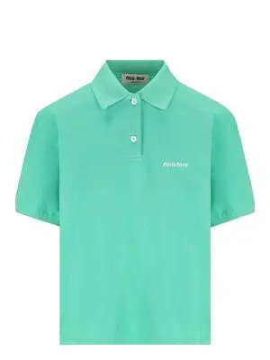 Miu Miu Logo Piqué Polo T-shirt - Green