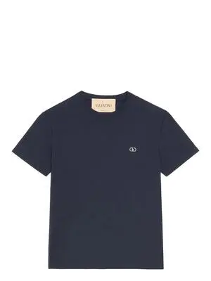 Valentino Garavani T-shirt In Cotton With Vlogo Embroidery - Blue
