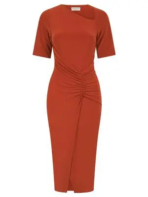 CELESTINE & MAE Asymmetrical Neckline Midi Dress - Orange