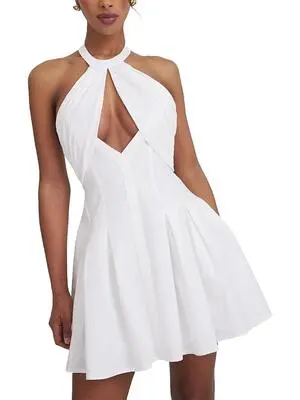 MISS CIRCLE NEW YORK Jordyn Cotton Poplin Keyhole Halter Mini Dress - White