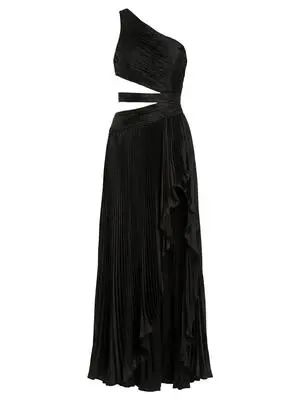Mac Duggal One Shoulder Pleated Charmeuse Gown With Slit And Cut-outs - Black